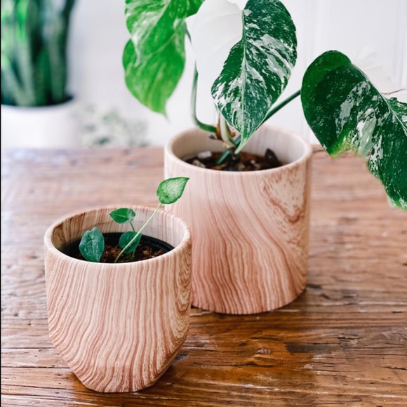 Accents | Ceramic Wood Texture Planter Pots Indoor Set Of 2 | Poshmark